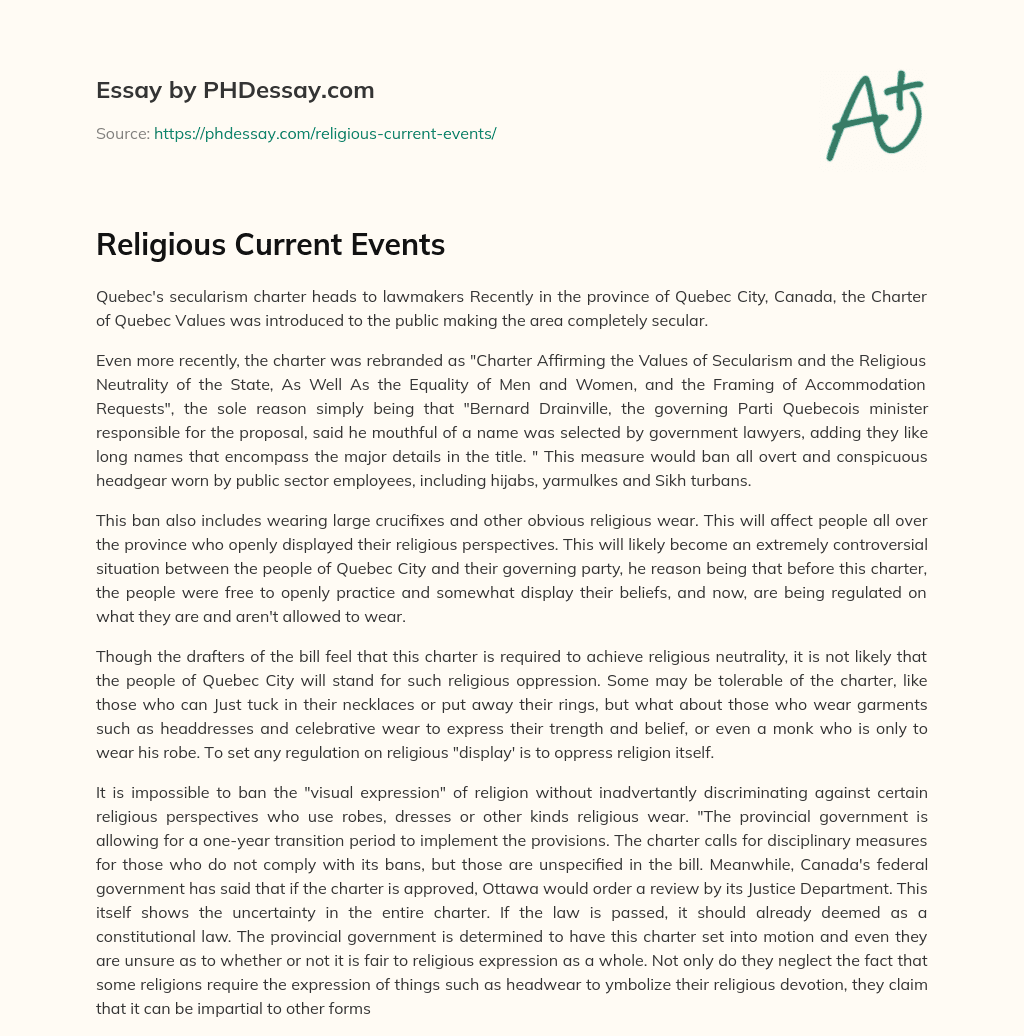 Religious Current Events - PHDessay.com