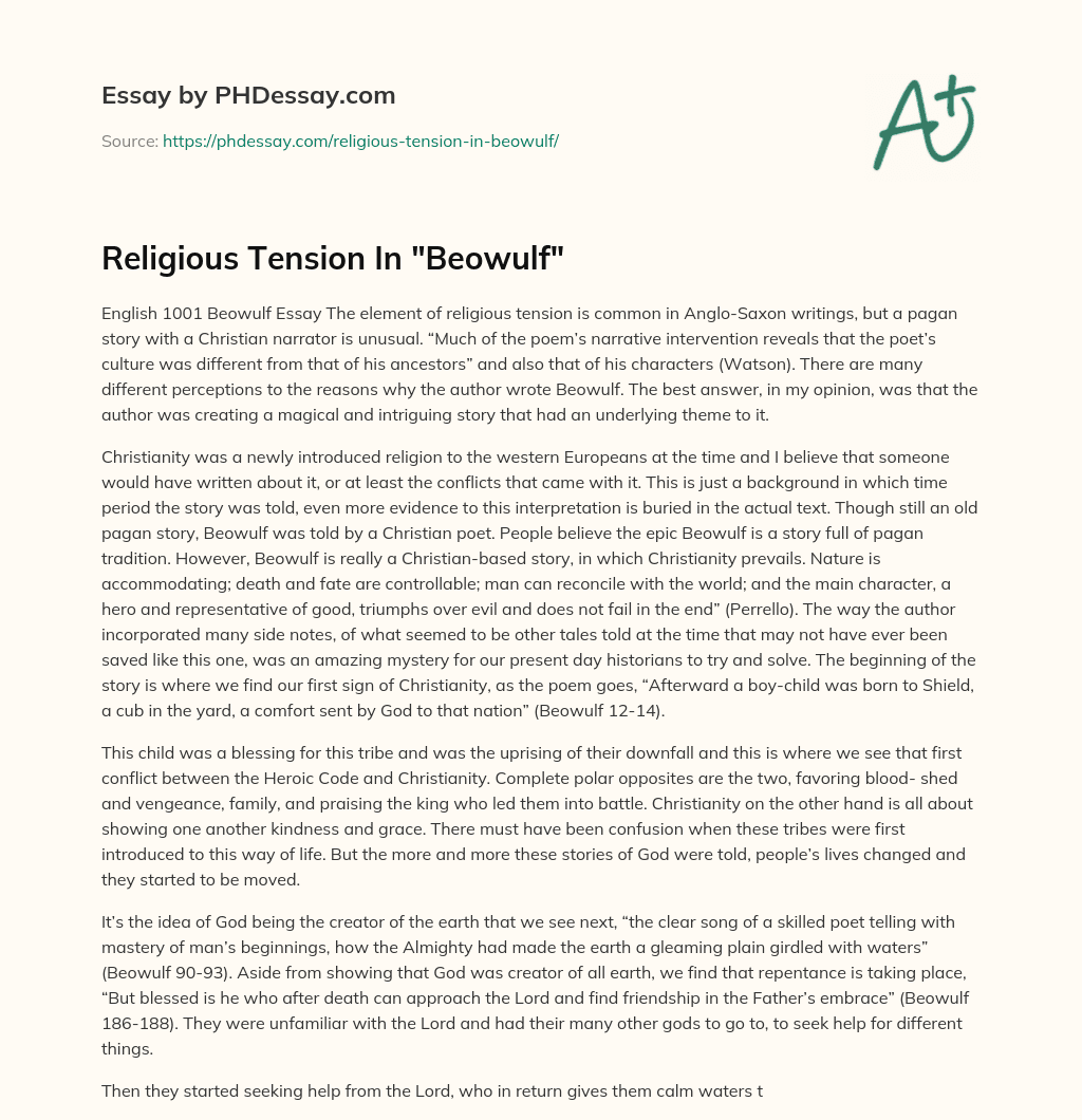 Religious Tension In "Beowulf" - PHDessay.com