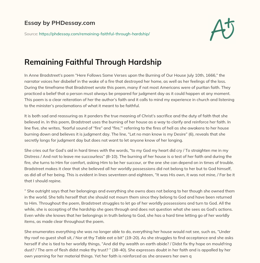 Remaining Faithful Through Hardship - PHDessay.com