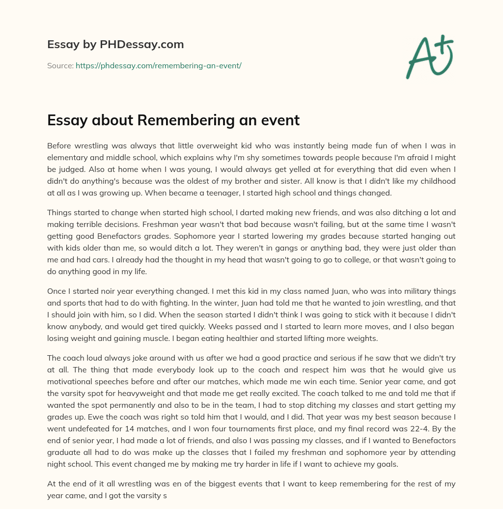 Essay about Remembering an event - PHDessay.com