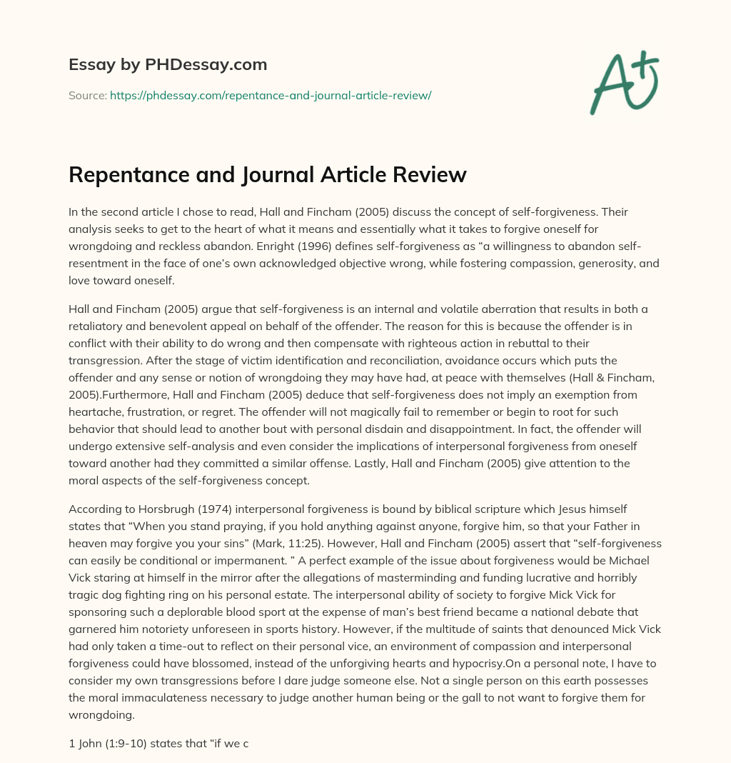 Repentance and Journal Article Review - PHDessay.com