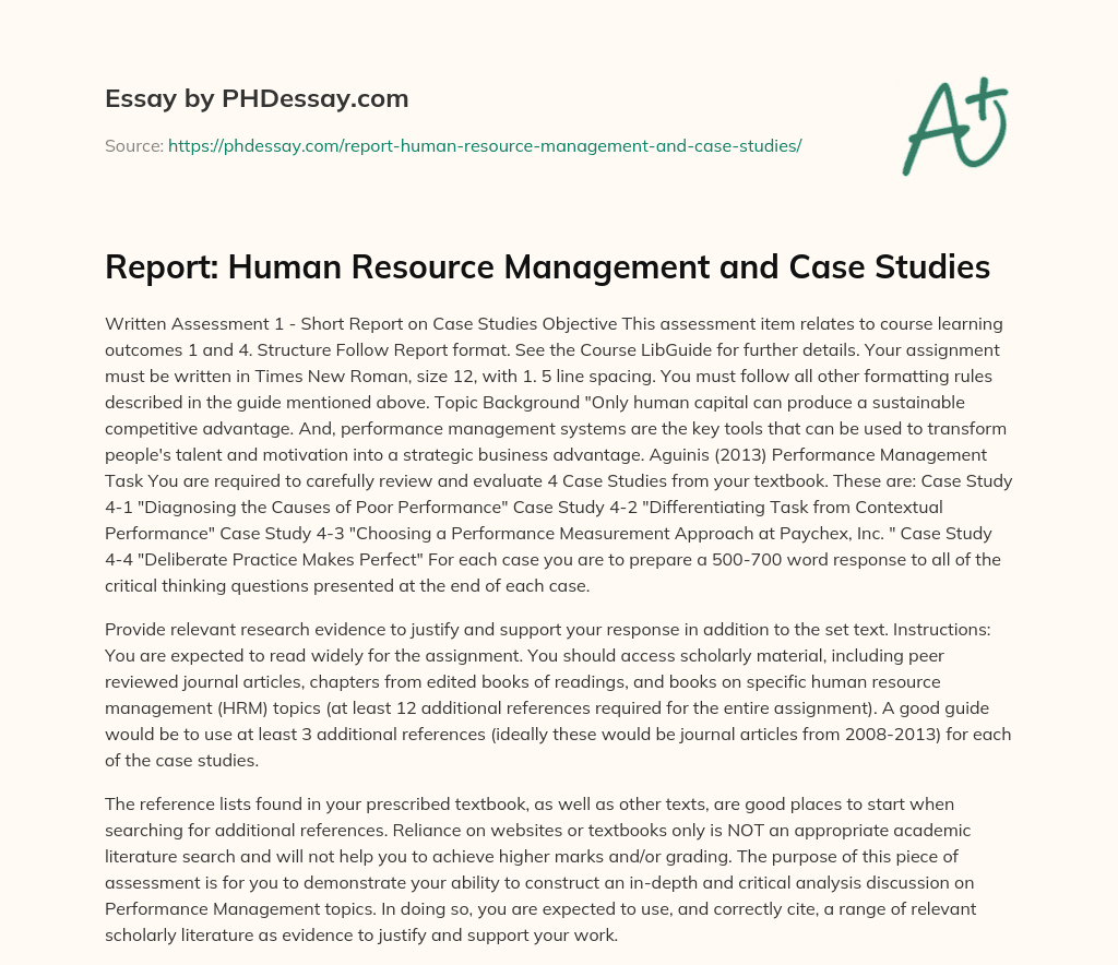 Report: Human Resource Management and Case Studies (400 Words ...