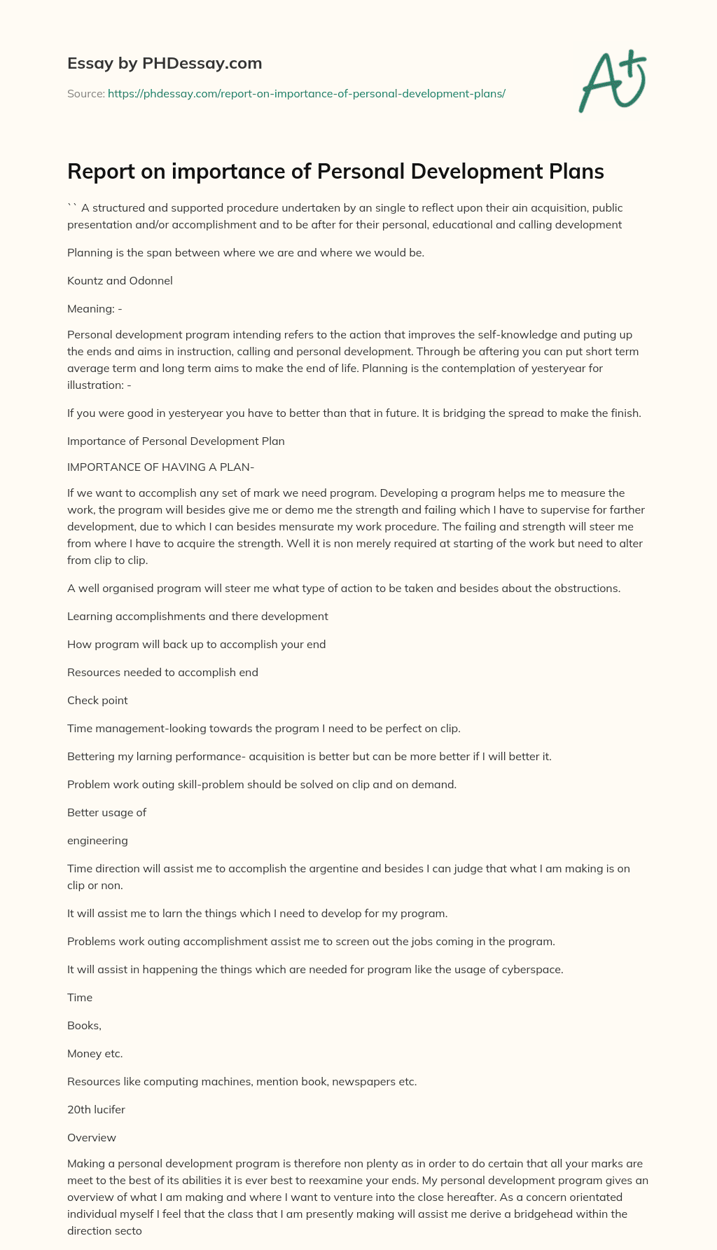 Report on importance of Personal Development Plans - PHDessay.com