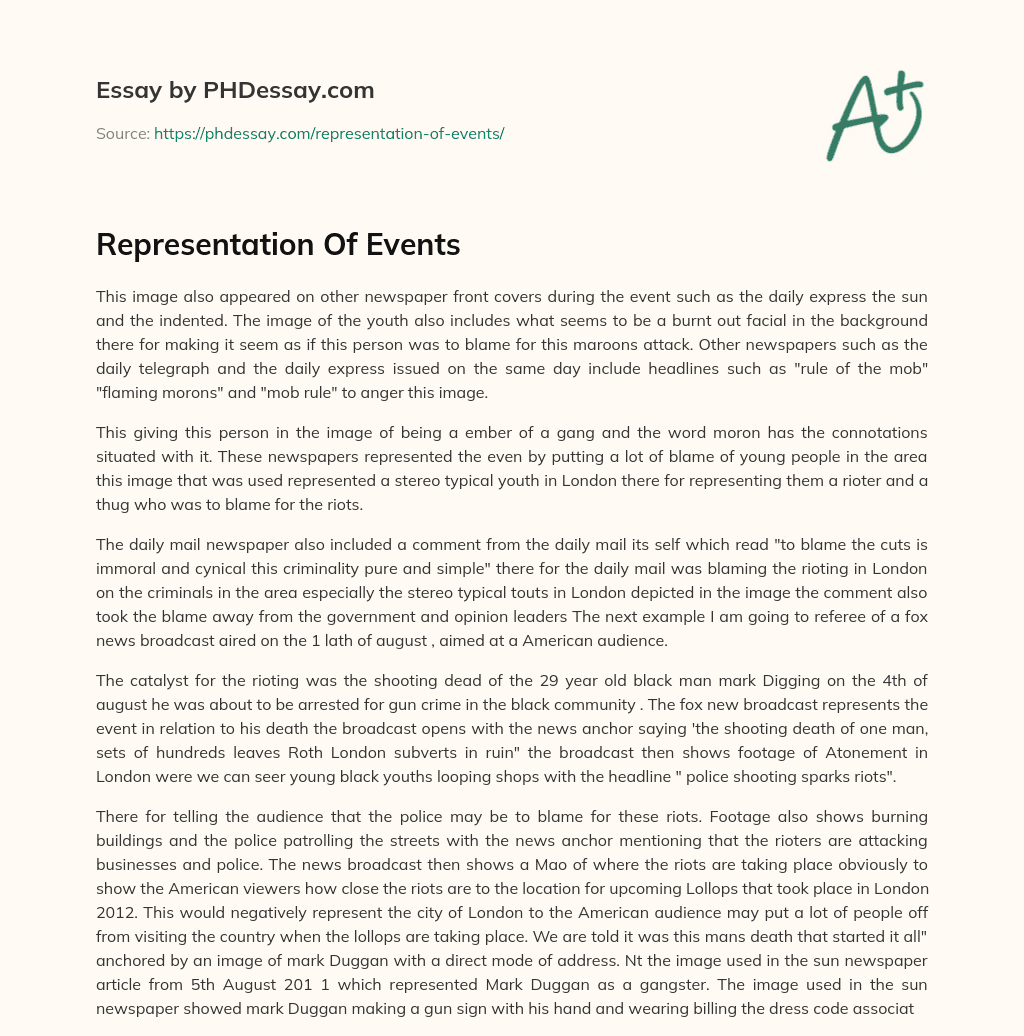 Representation Of Events - PHDessay.com