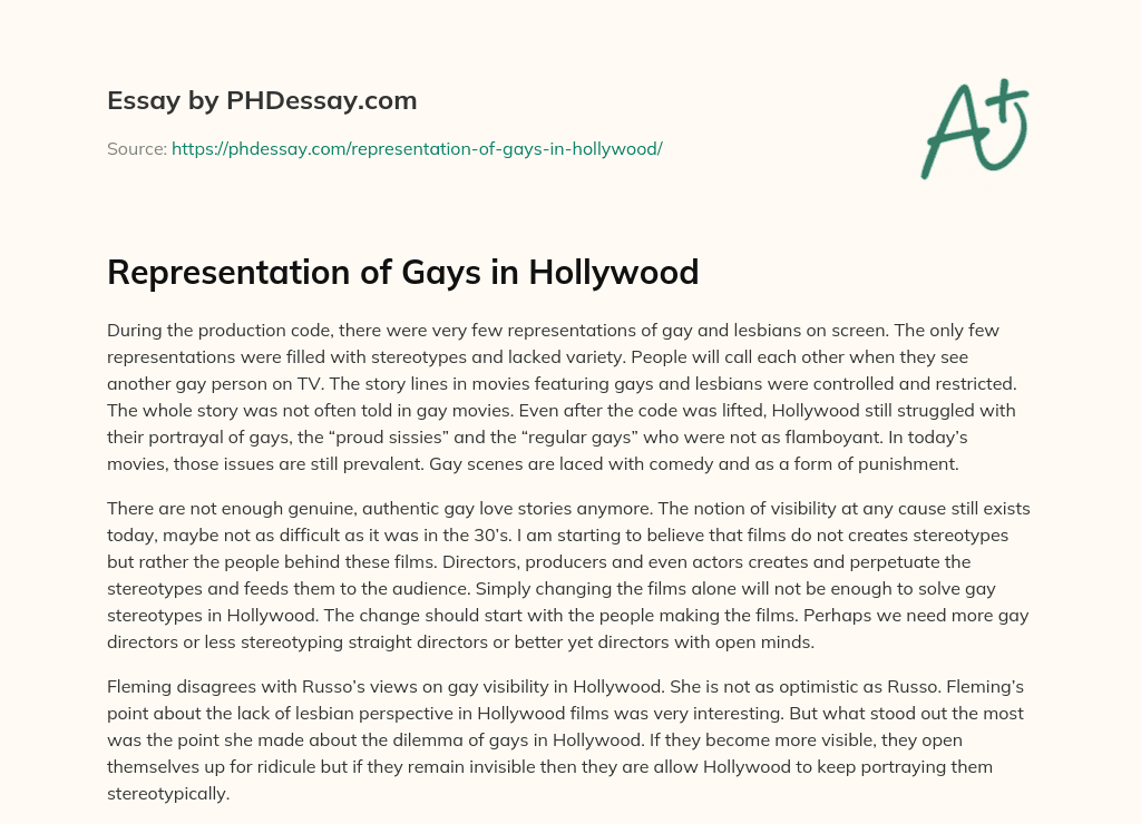 Representation of Gays in Hollywood (300 Words) - PHDessay.com
