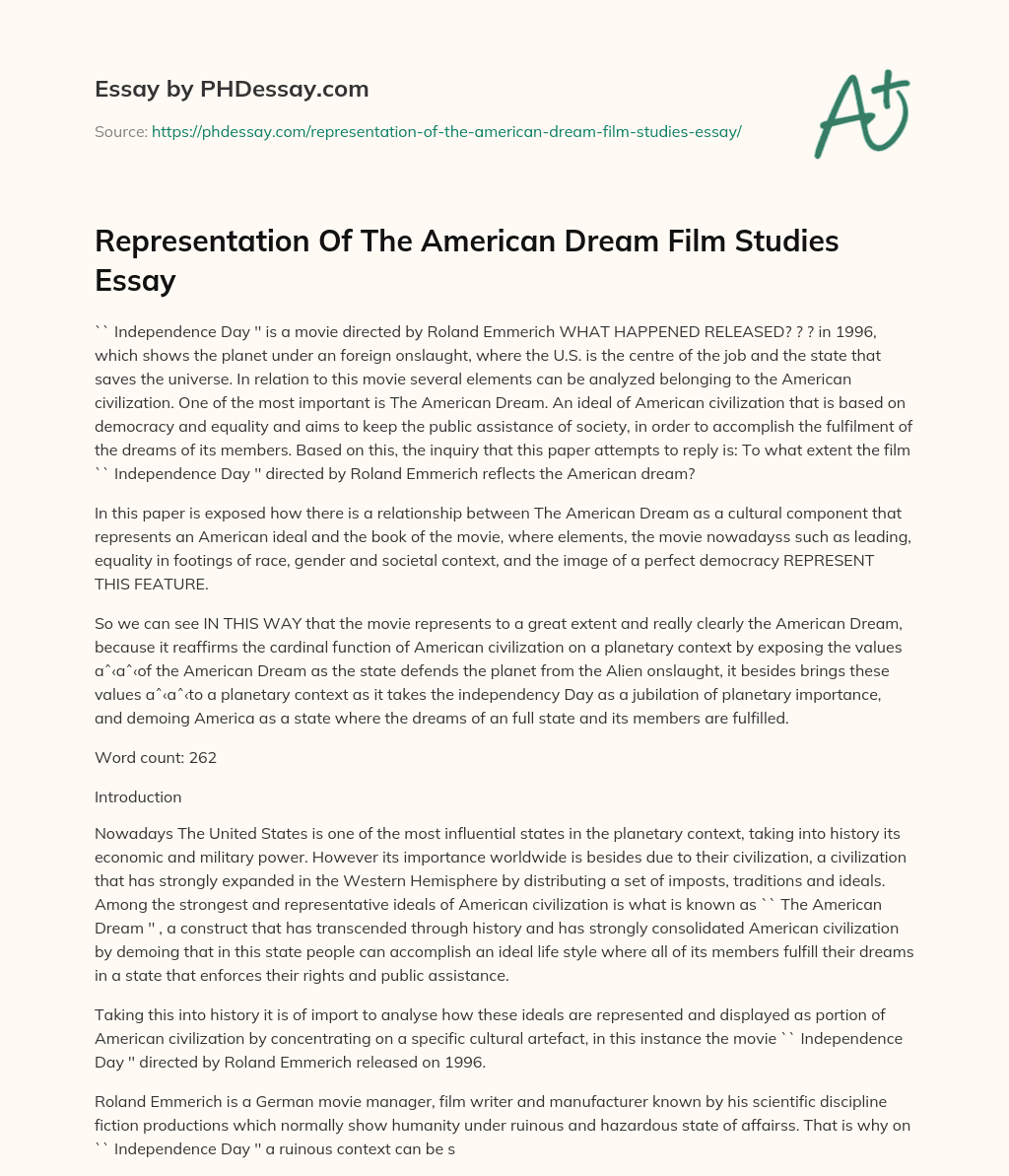Representation Of The American Dream Film Studies Essay - PHDessay.com
