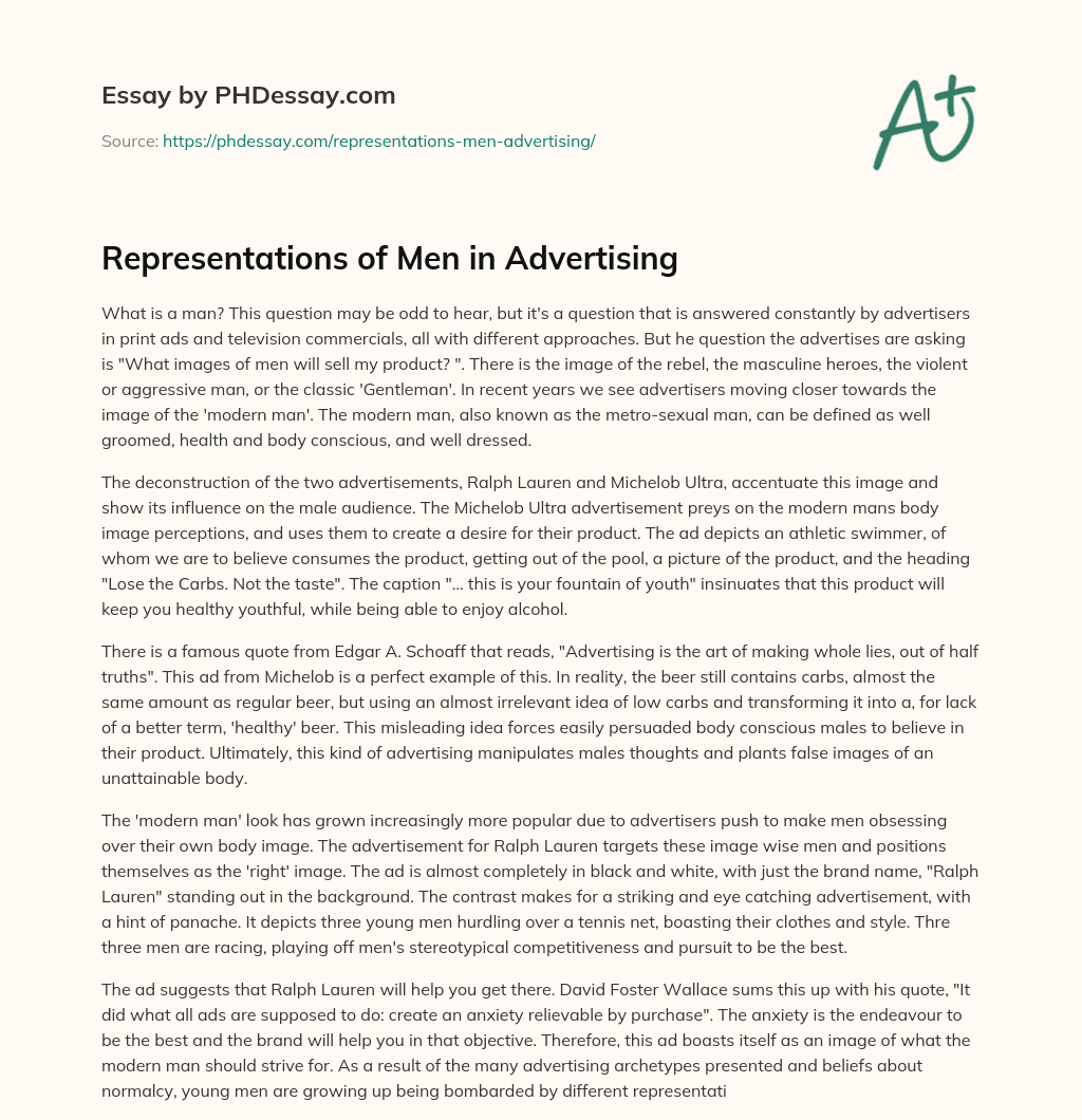 Representations of Men in Advertising (600 Words) - PHDessay.com