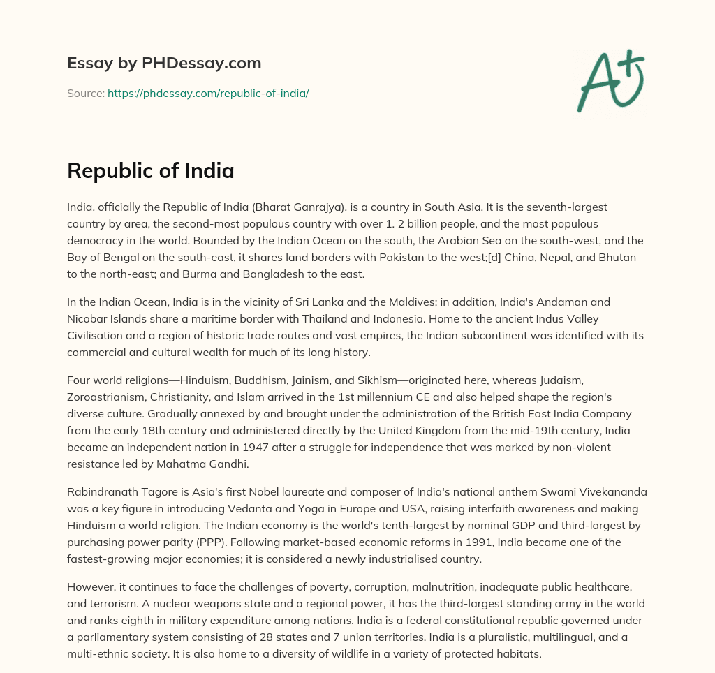 Republic of India (400 Words) - PHDessay.com
