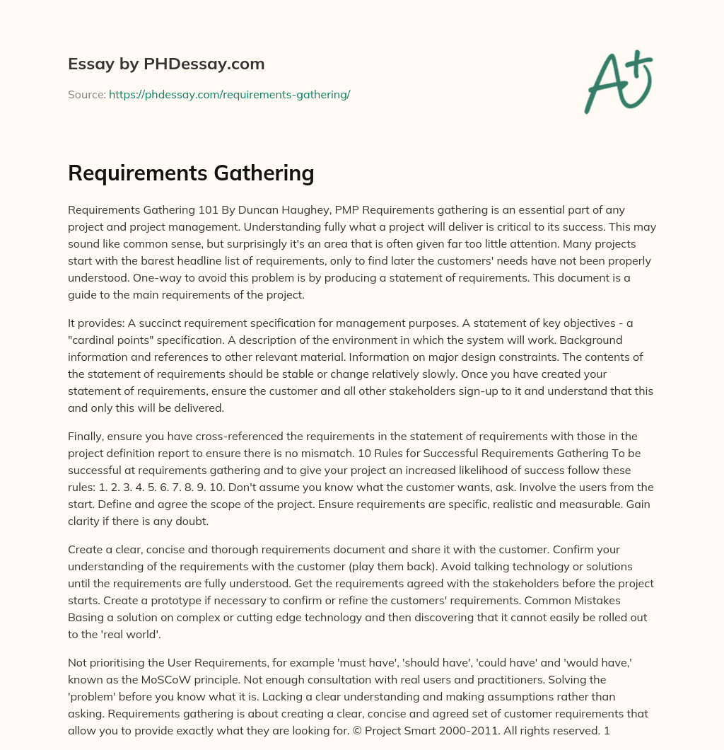 Requirements Gathering (400 Words) - PHDessay.com