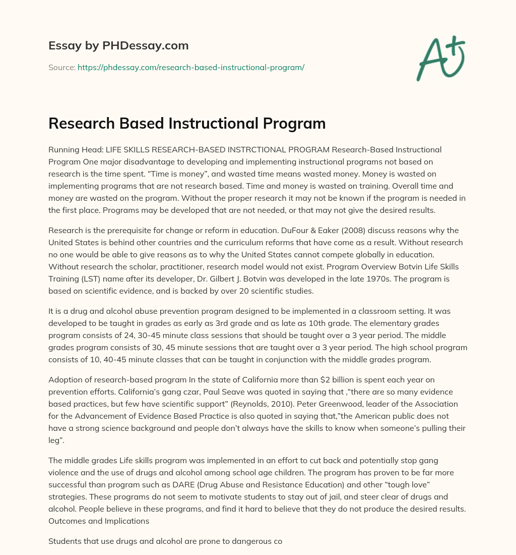 Research Based Instructional Program - PHDessay.com