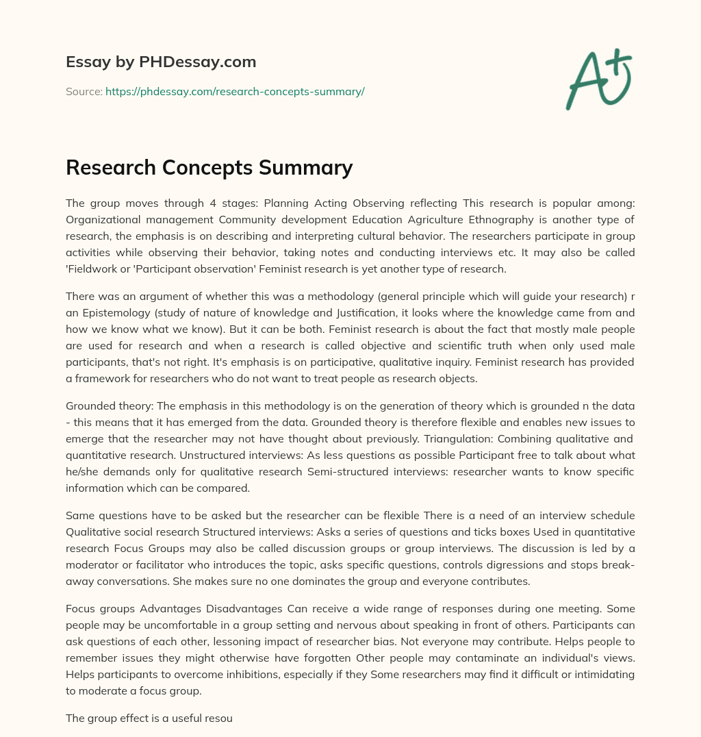 Research Concepts Summary - PHDessay.com
