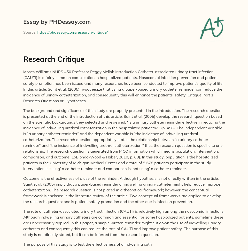 Research Critique - PHDessay.com