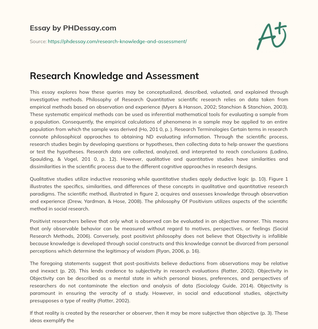 Research Knowledge and Assessment - PHDessay.com