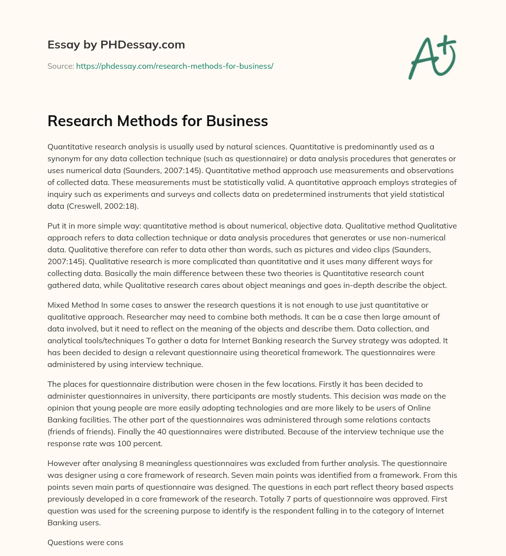 Research Methods for Business - PHDessay.com