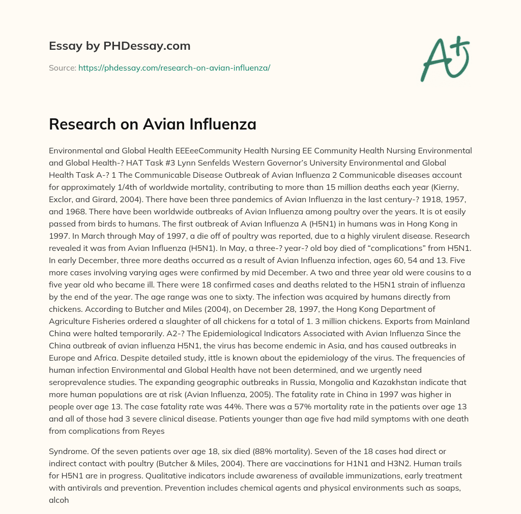 Research on Avian Influenza - PHDessay.com