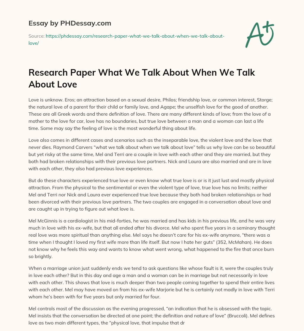 Research Paper What We Talk About When We Talk About Love - PHDessay.com
