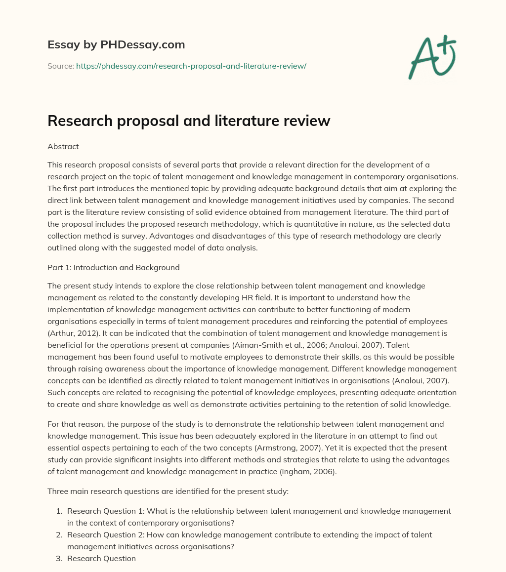 Research proposal and literature review - PHDessay.com