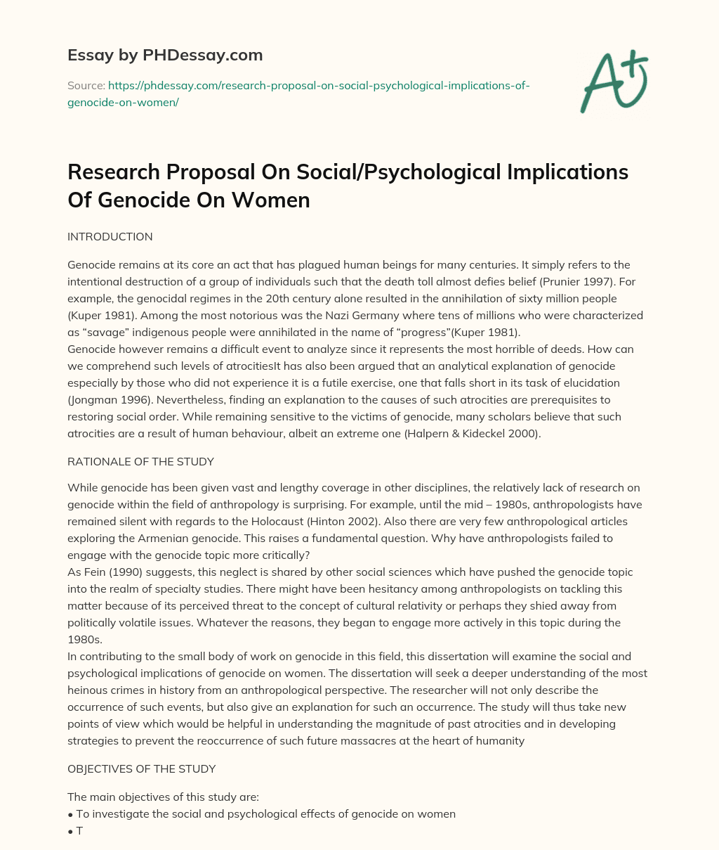 Research Proposal On Social/Psychological Implications Of Genocide On ...