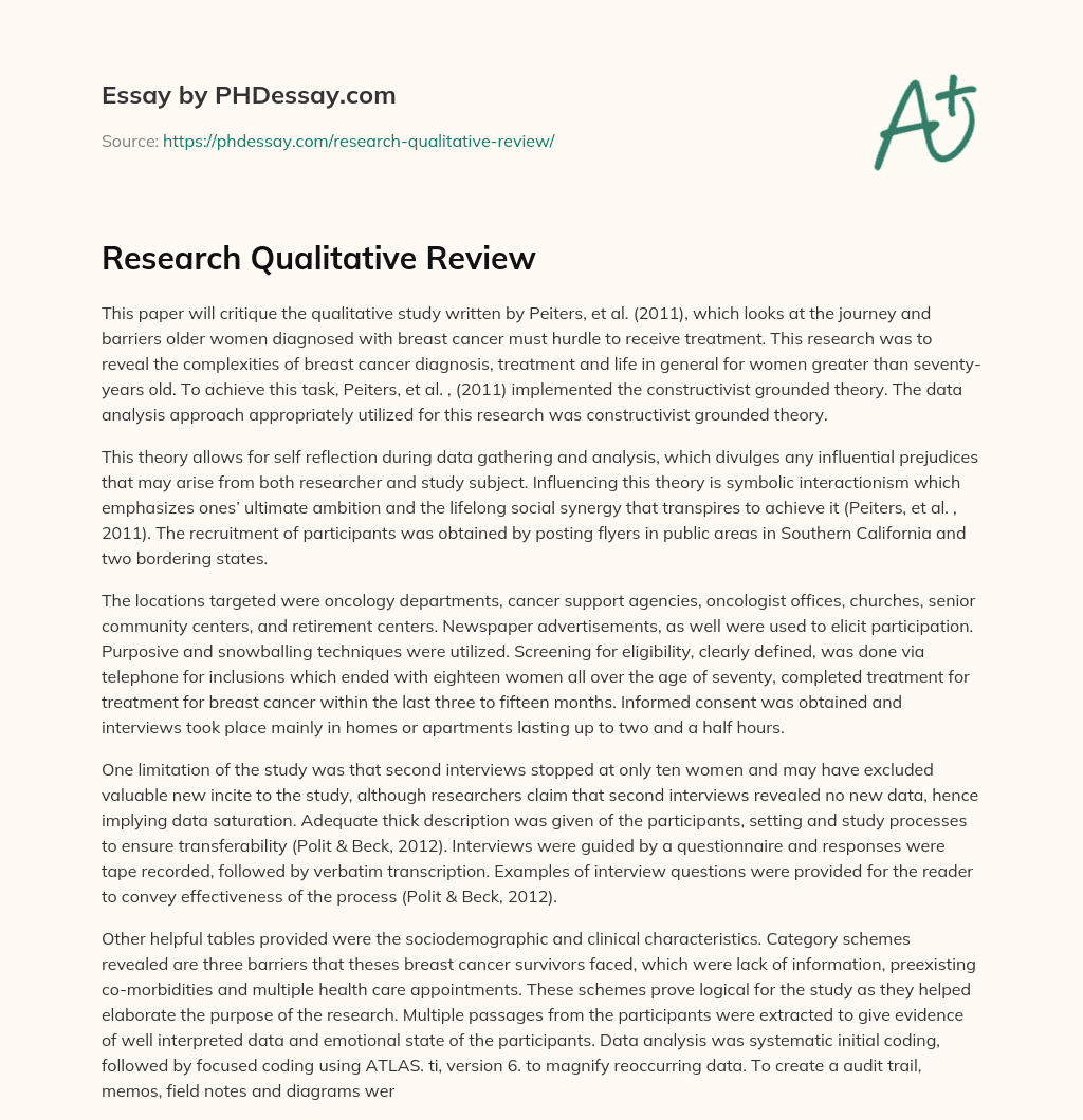 Research Qualitative Review (600 Words) - PHDessay.com
