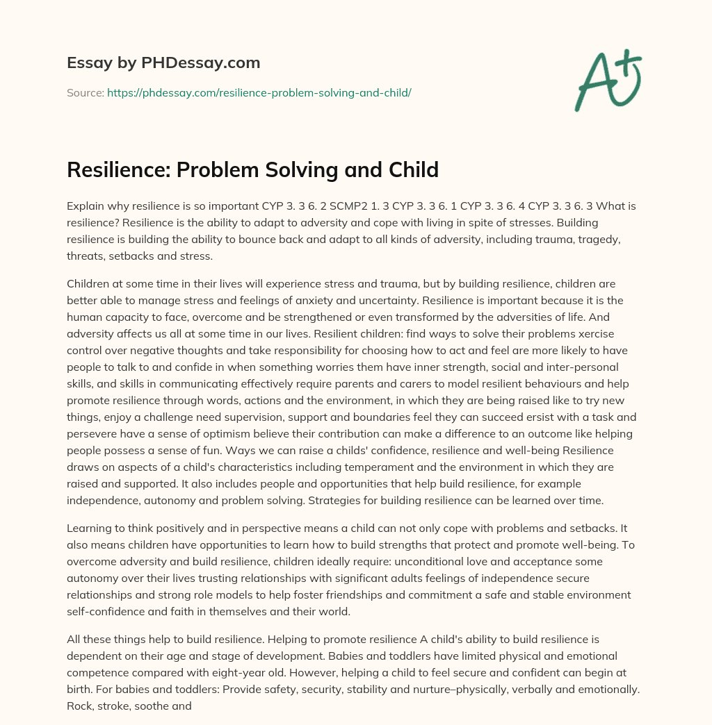 Resilience: Problem Solving and Child - PHDessay.com