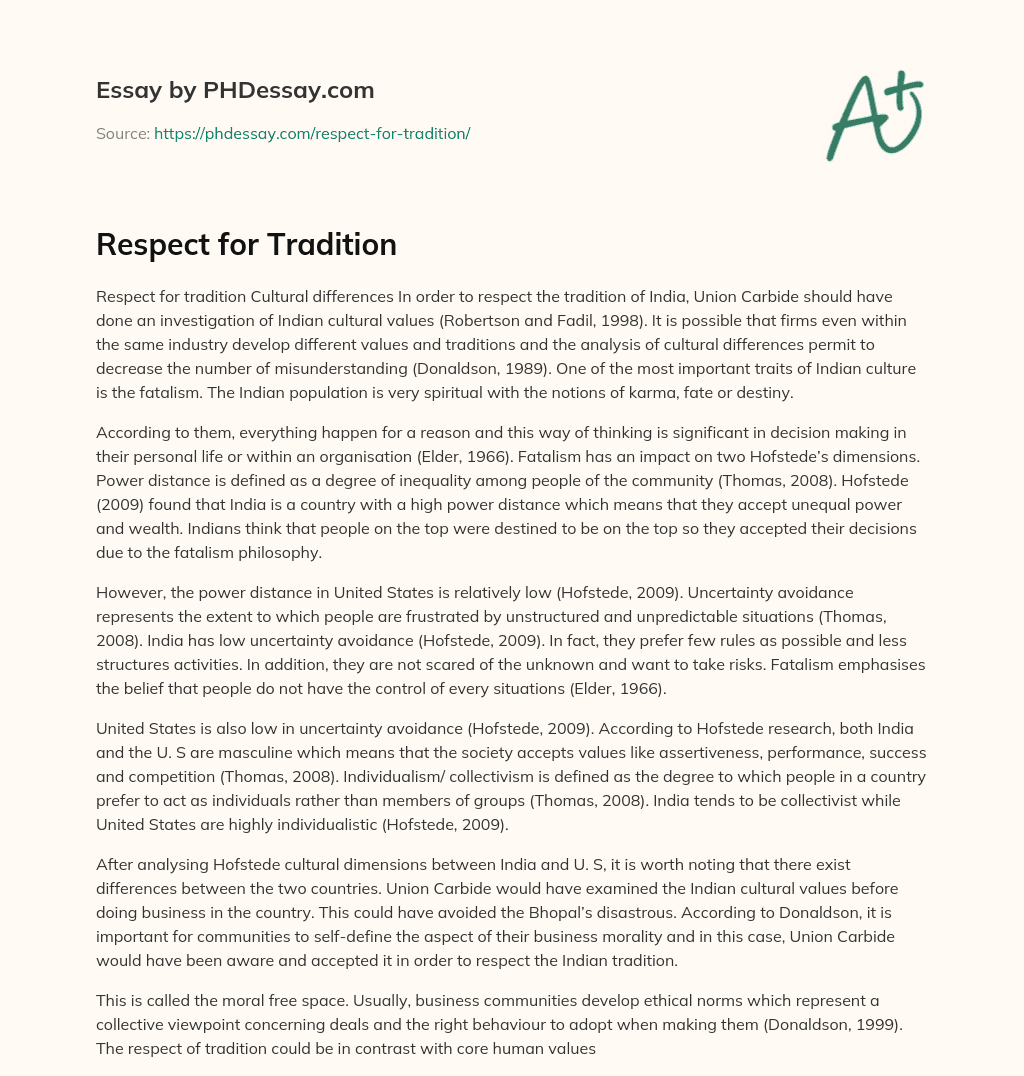 Respect for Tradition - PHDessay.com