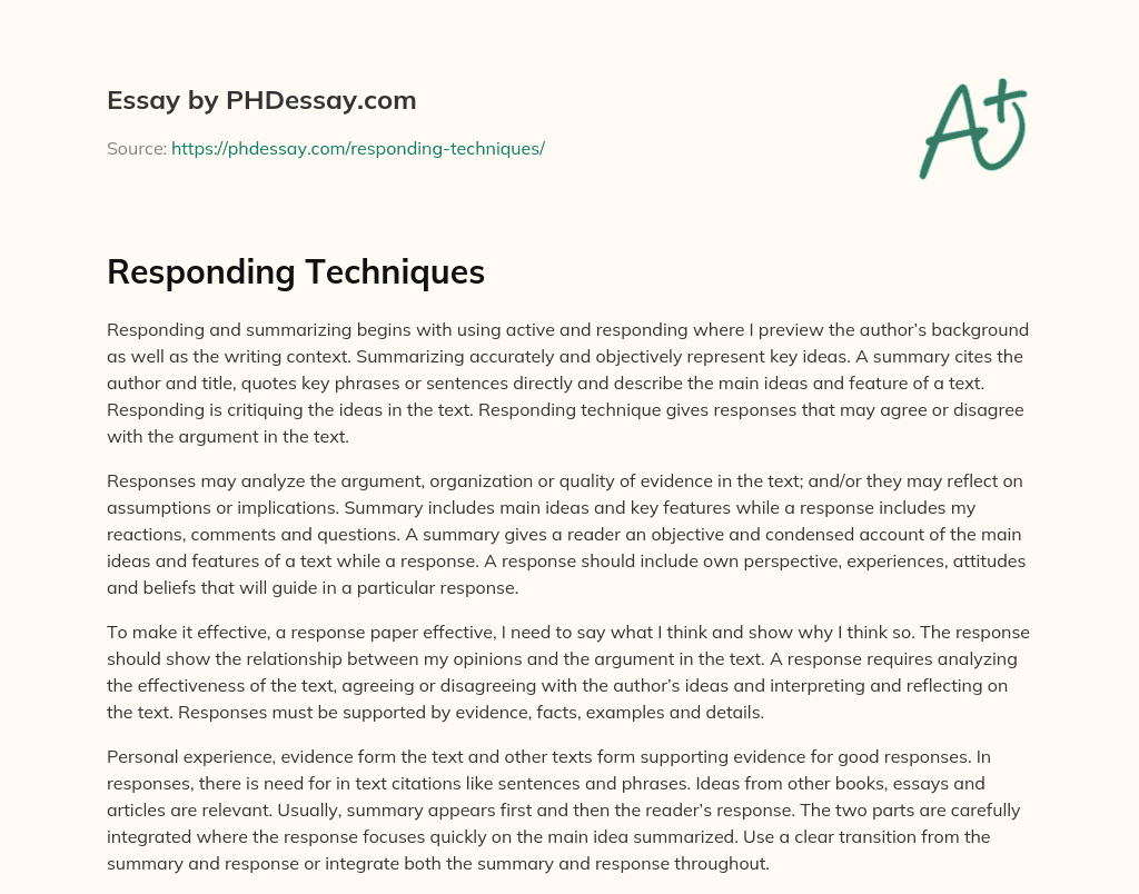 Responding Techniques (300 Words) - PHDessay.com