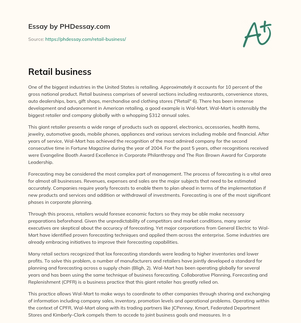 Retail business (500 Words) - PHDessay.com