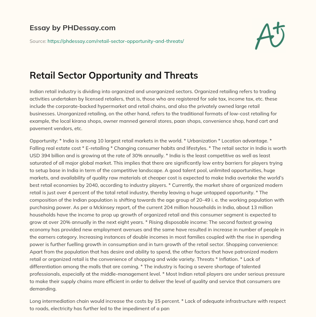 Retail Sector Opportunity and Threats (600 Words) - PHDessay.com
