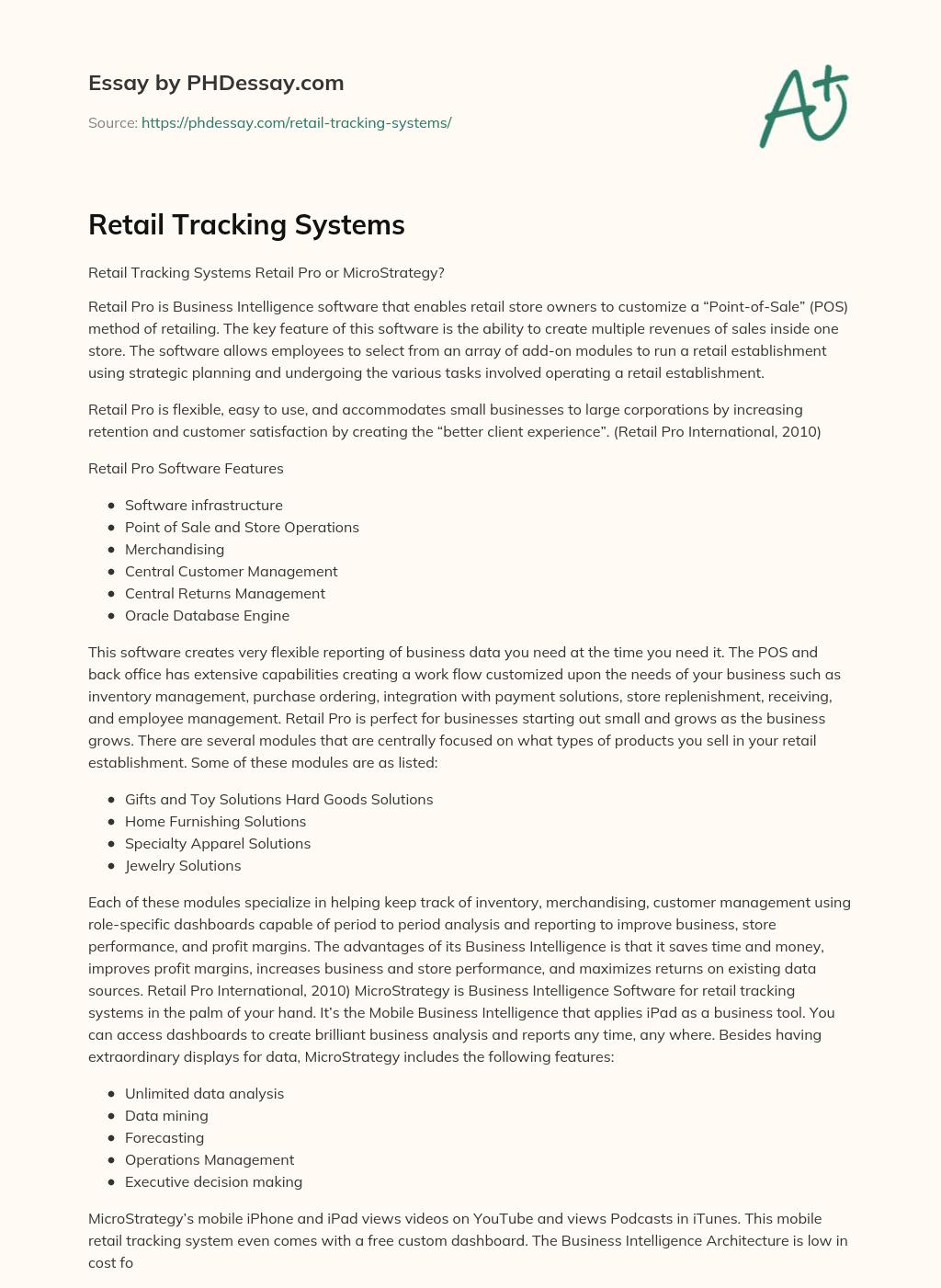Retail Tracking Systems - PHDessay.com