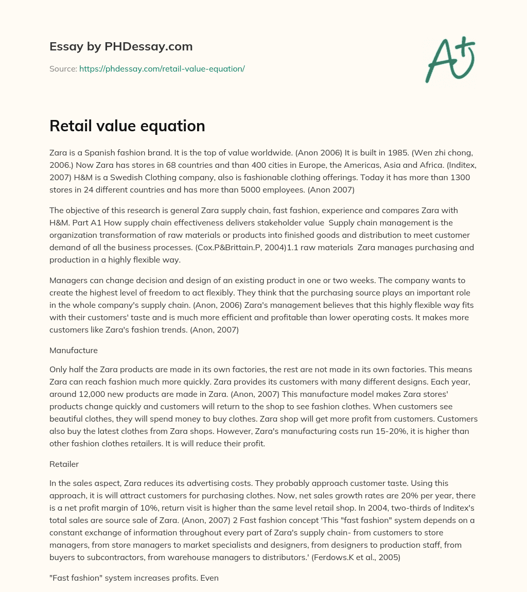 Retail value equation - PHDessay.com
