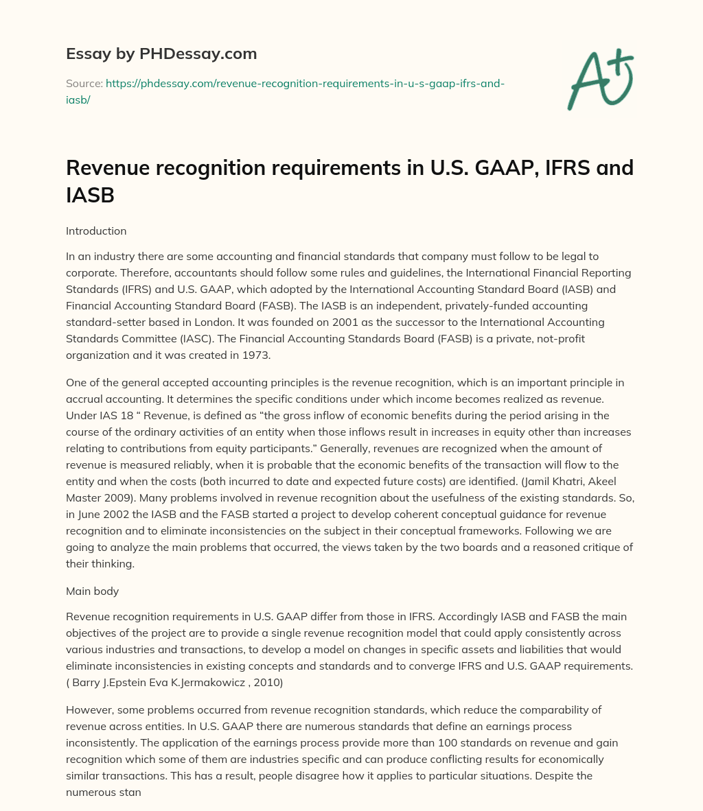 Revenue recognition requirements in U.S. GAAP, IFRS and IASB - PHDessay.com