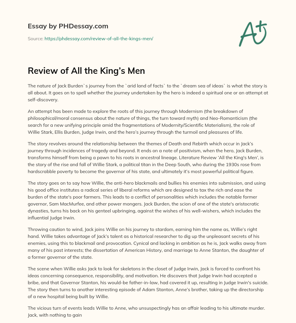 Review of All the King’s Men - PHDessay.com