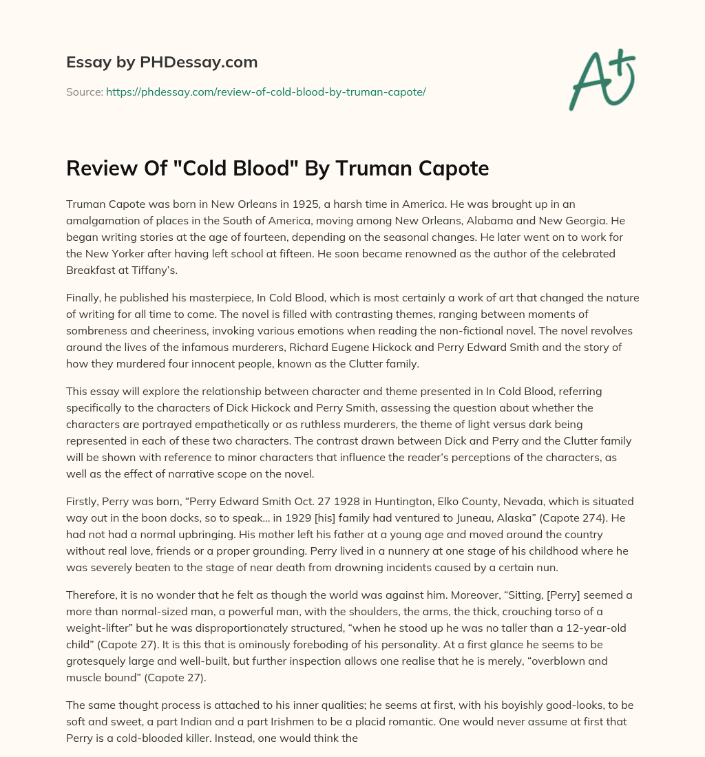 Review Of "Cold Blood" By Truman Capote - PHDessay.com