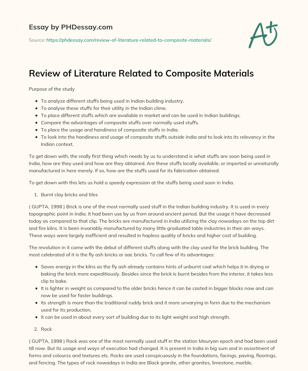 Review of Literature Related to Composite Materials - PHDessay.com