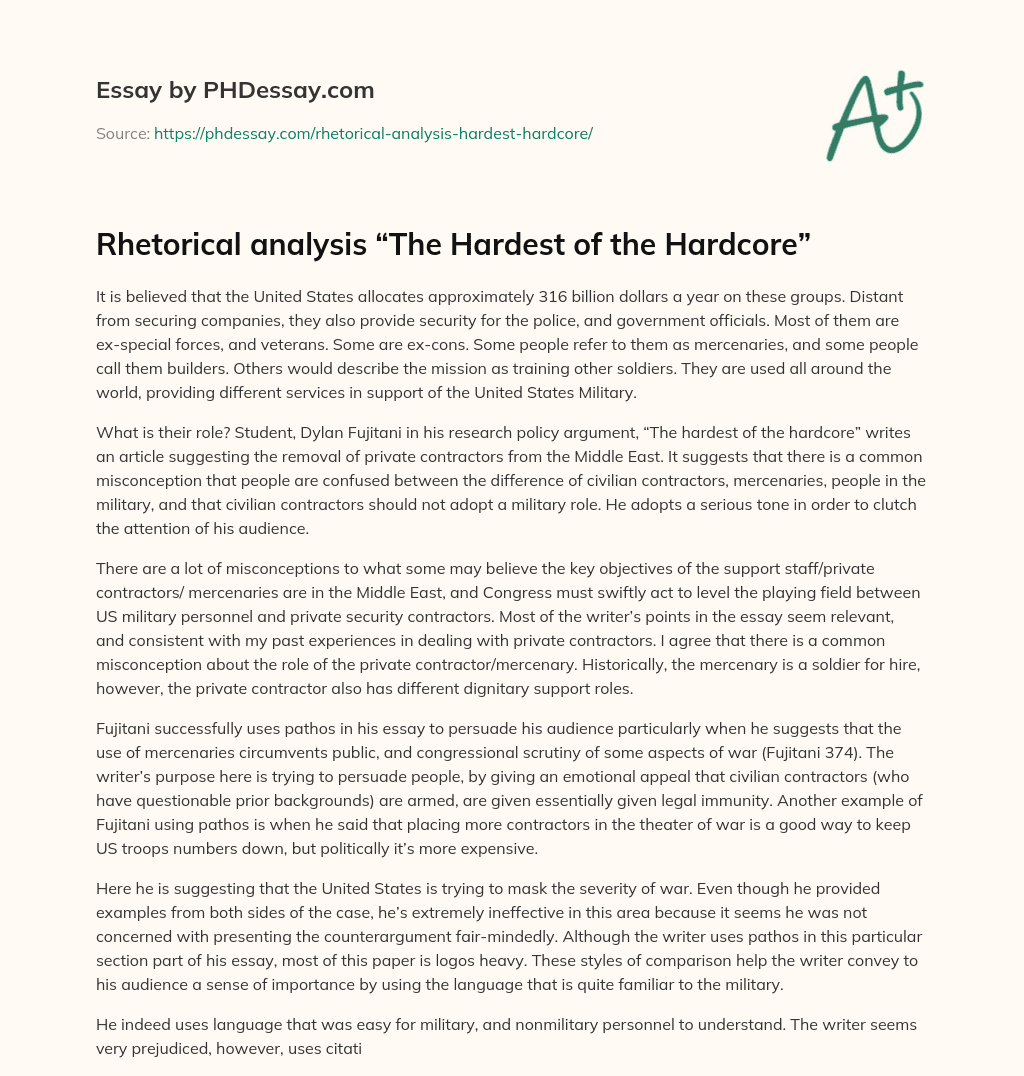 Rhetorical analysis “The Hardest of the Hardcore” - PHDessay.com