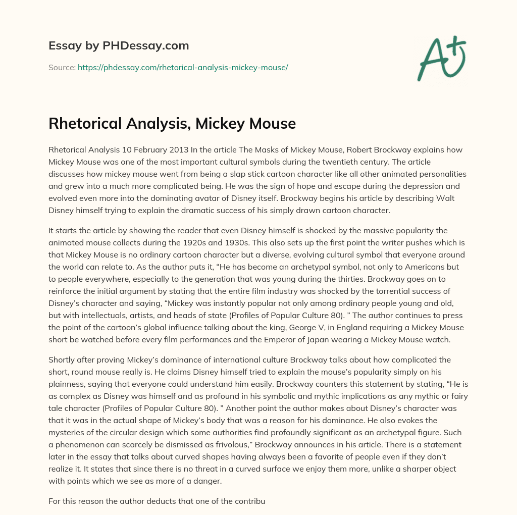 Rhetorical Analysis, Mickey Mouse Essay Example - PHDessay.com