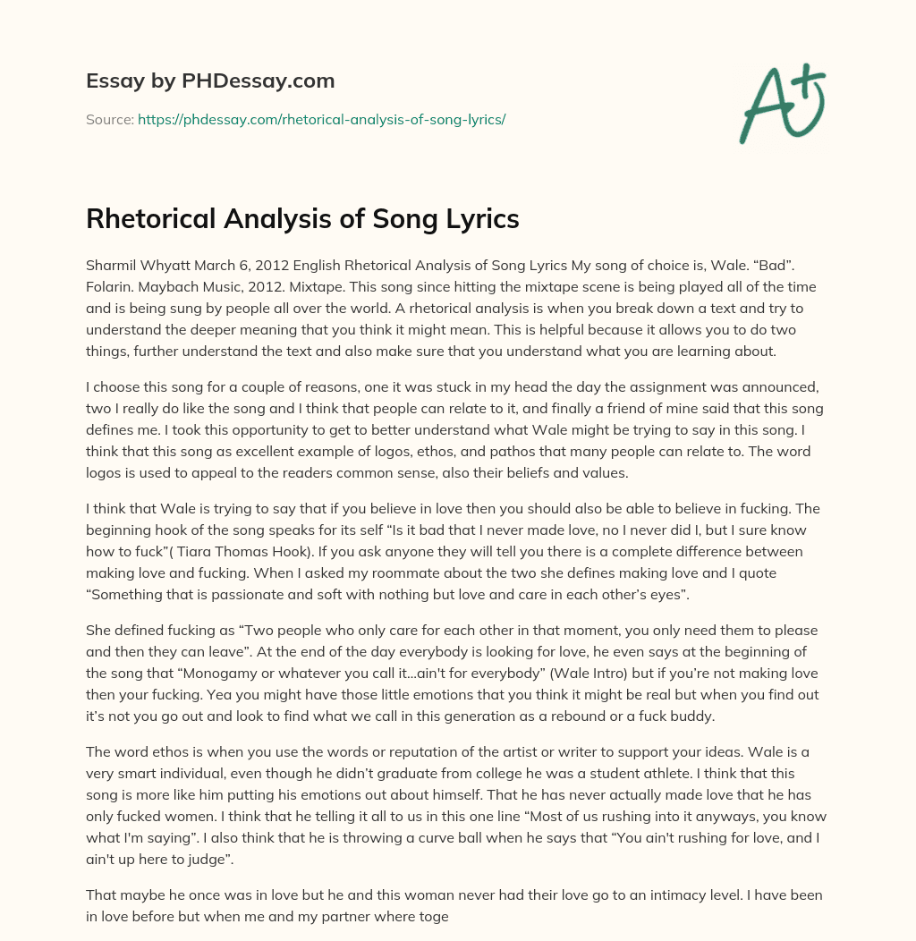 Rhetorical Analysis Of Song Lyrics PHDessay Rhetorical Analysis Of Song Lyrics PHDessay