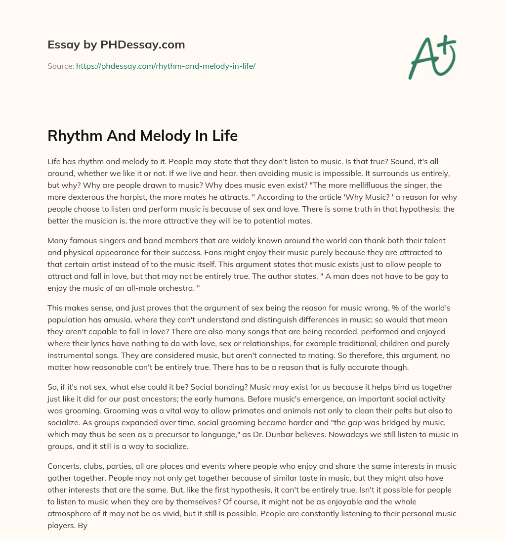 Rhythm And Melody In Life - PHDessay.com