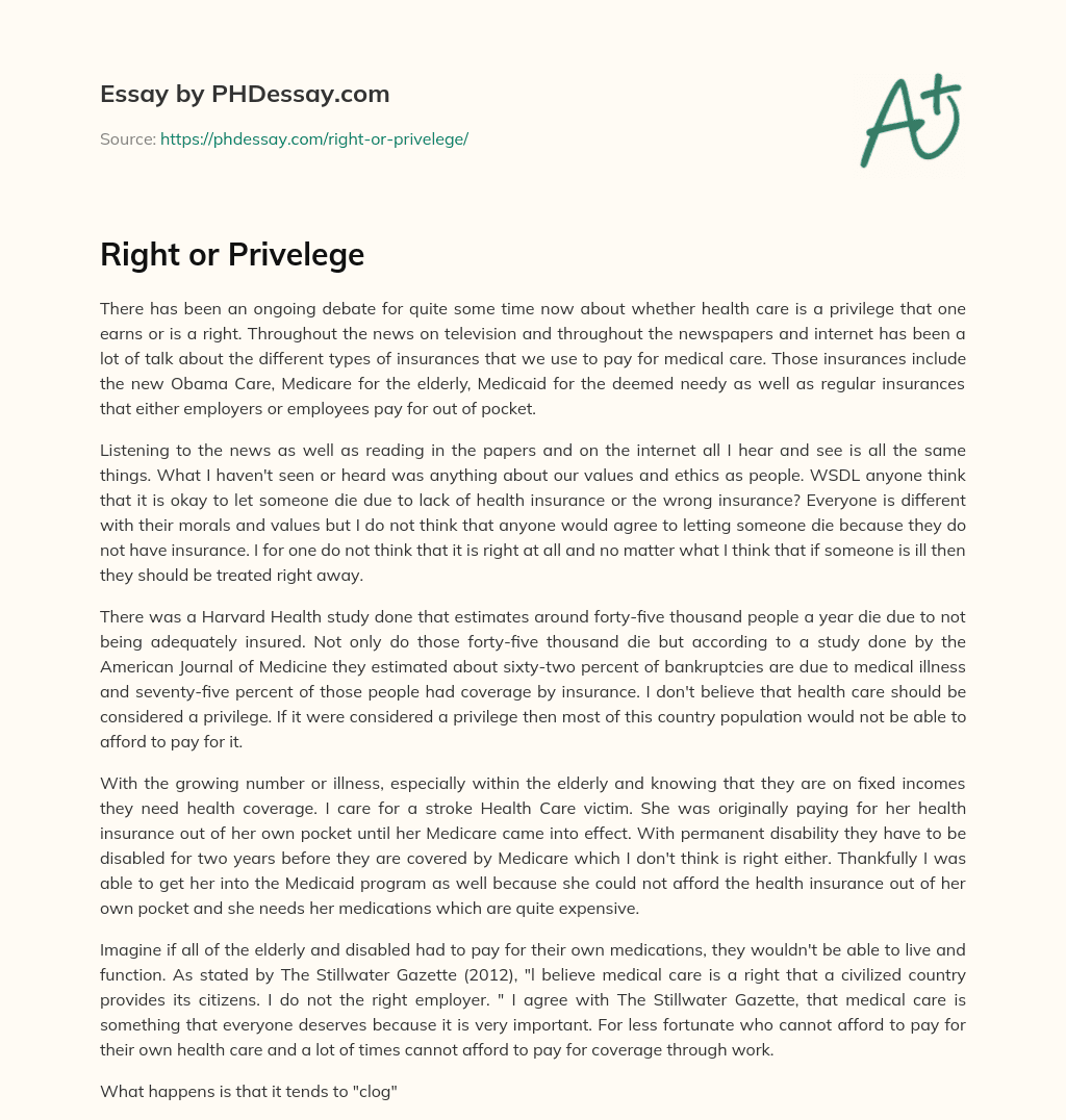 Right or Privelege - PHDessay.com