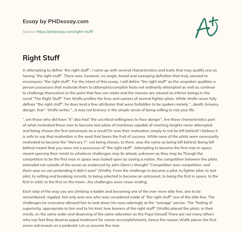 Right Stuff - PHDessay.com