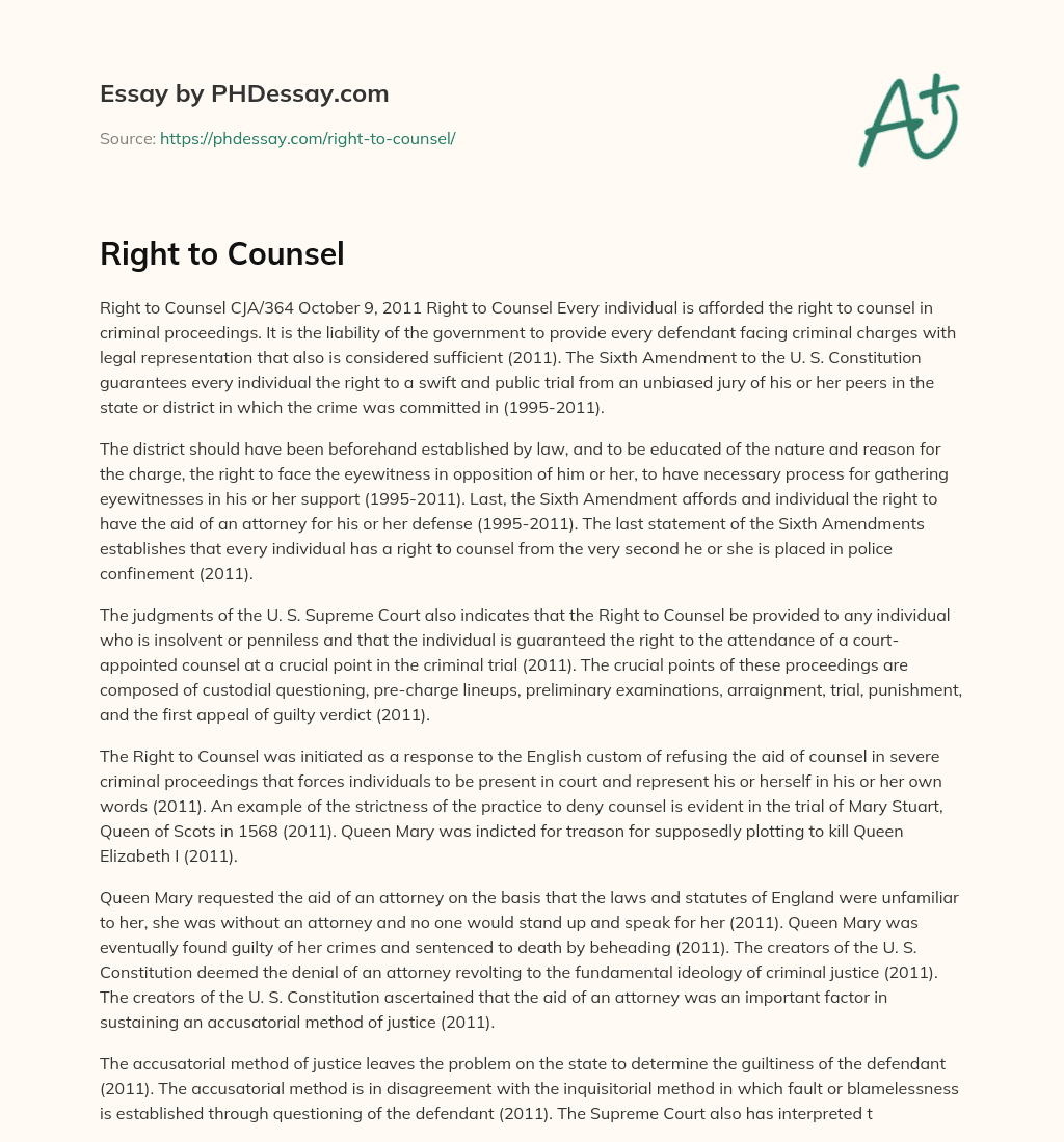 Right to Counsel - PHDessay.com