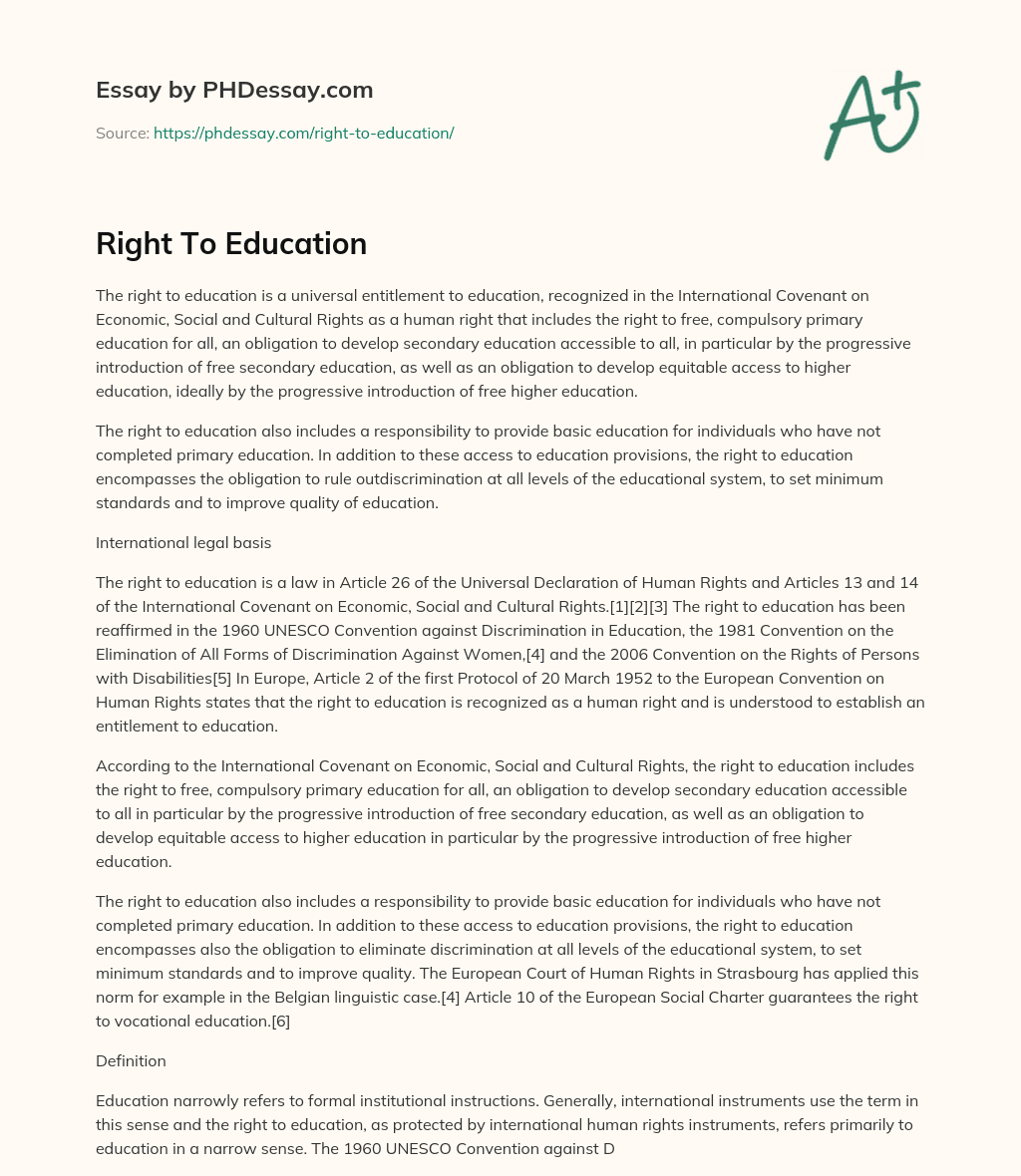 Right To Education (600 Words) - PHDessay.com