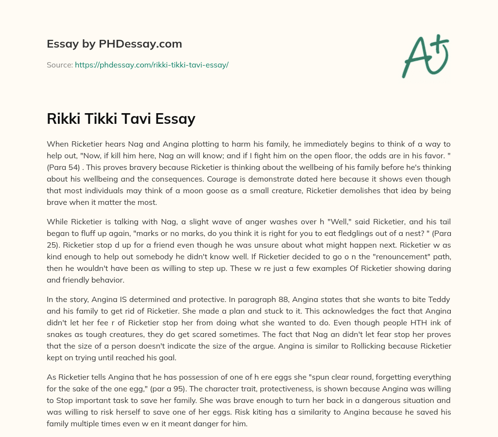 Rikki Tikki Tavi Essay - PHDessay.com
