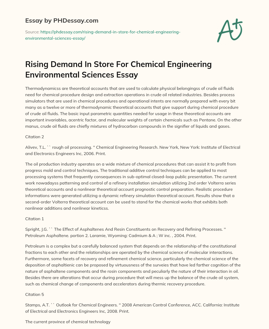 Rising Demand In Store For Chemical Engineering Environmental Sciences Essay - PHDessay.com