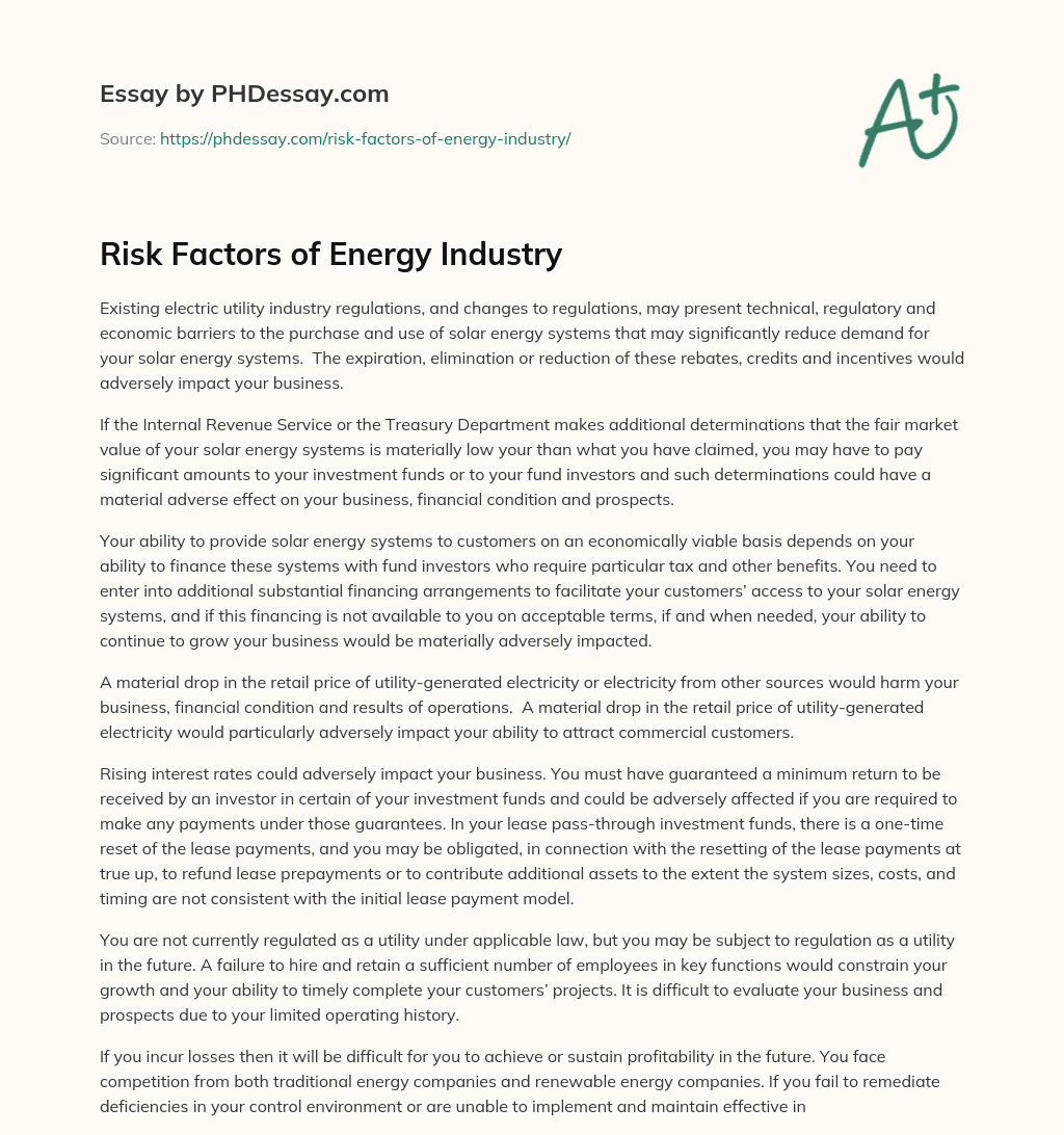 Risk Factors of Energy Industry - PHDessay.com