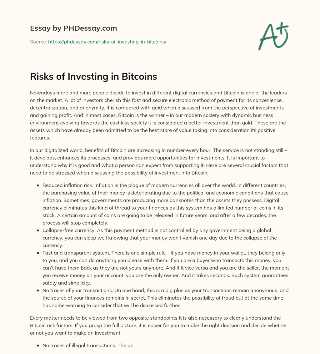 Risks of Investing in Bitcoins - PHDessay.com