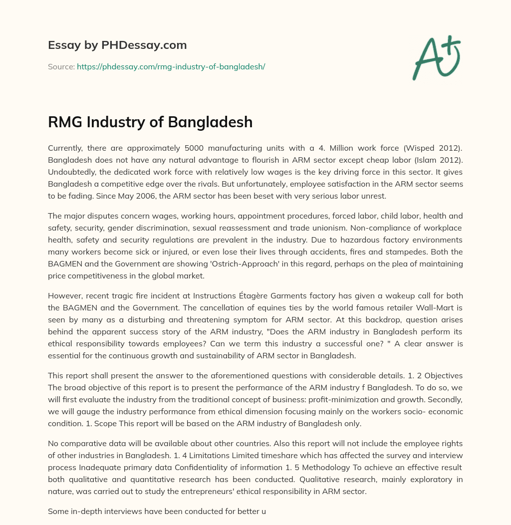 RMG Industry of Bangladesh - PHDessay.com