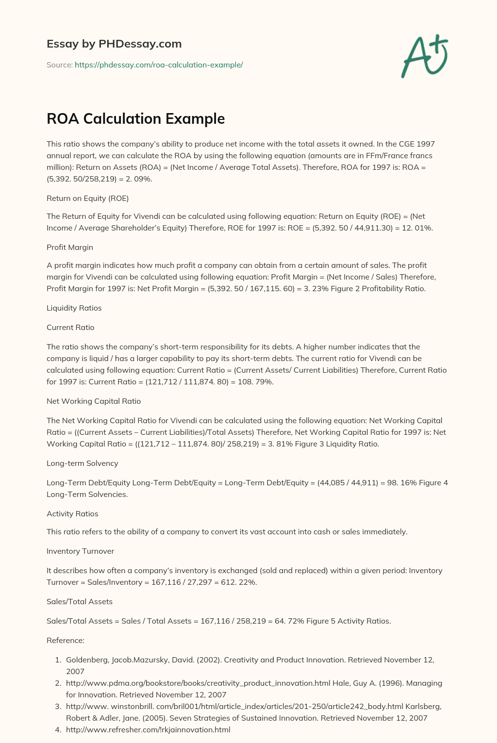 ROA Calculation Example (500 Words) - PHDessay.com