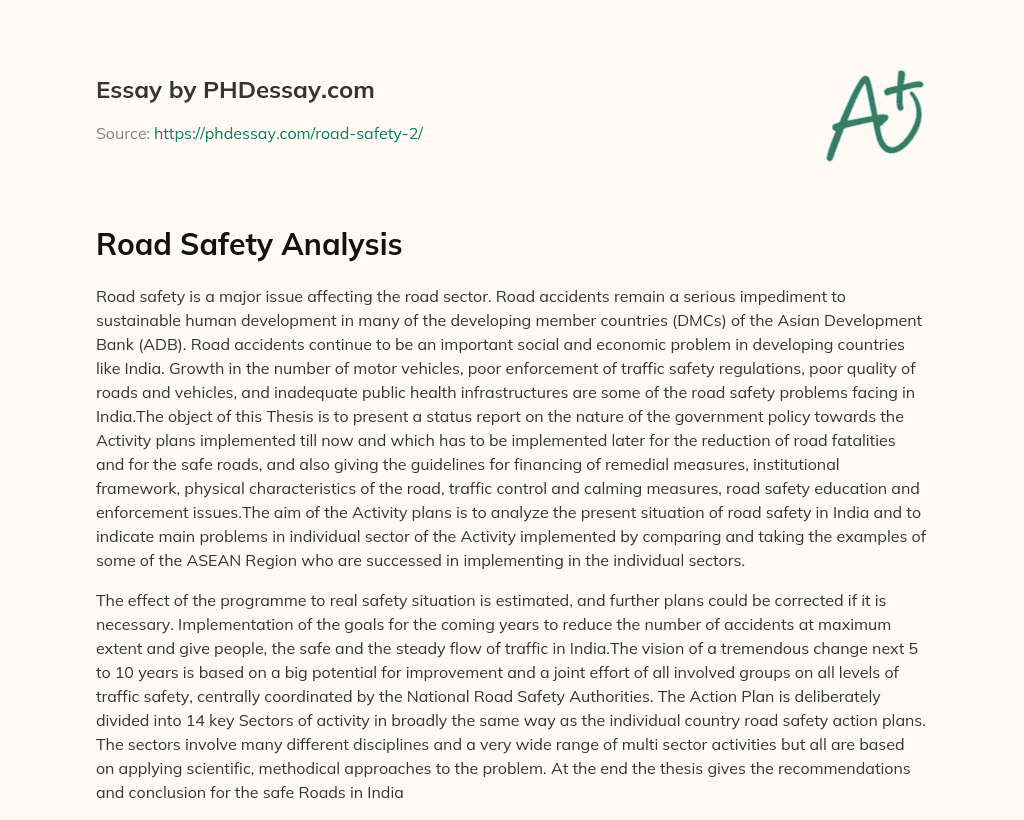 Road Safety Analysis (400 Words) - PHDessay.com