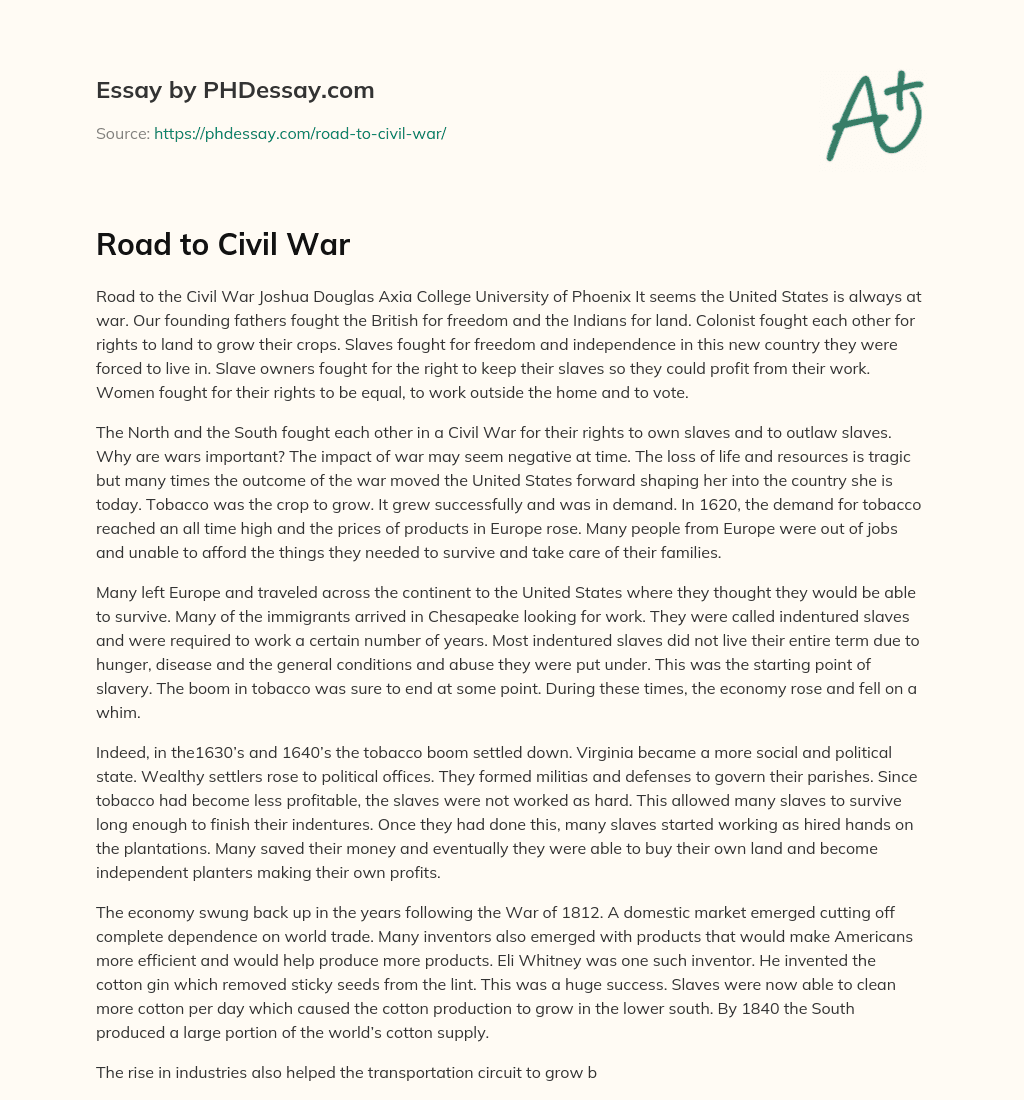 Road to Civil War - PHDessay.com